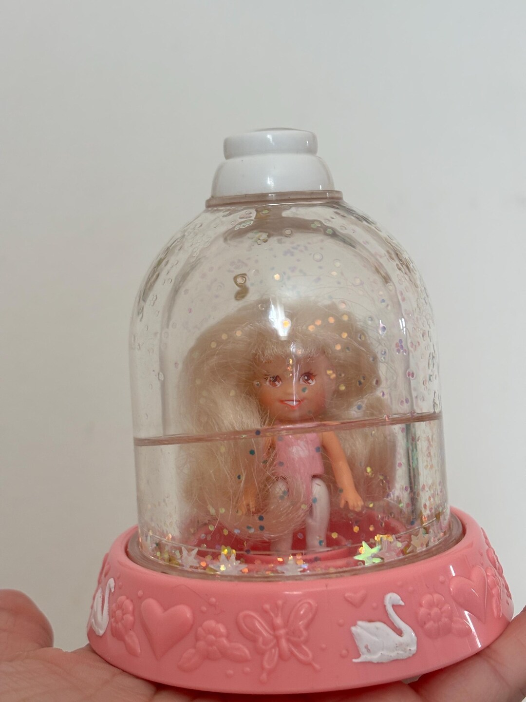 Vintage 1992 Hasbro Krystal Princess Glitter Dome Mini Doll Pink Swan ...