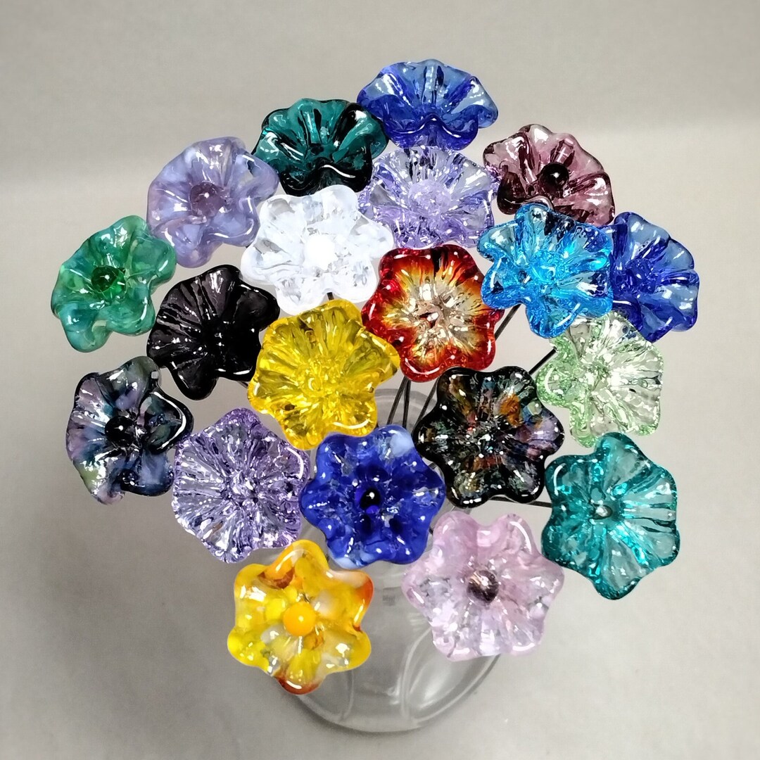 Openruffle Shape Glass Flowers in Assorted Colors; Glass Flower ...