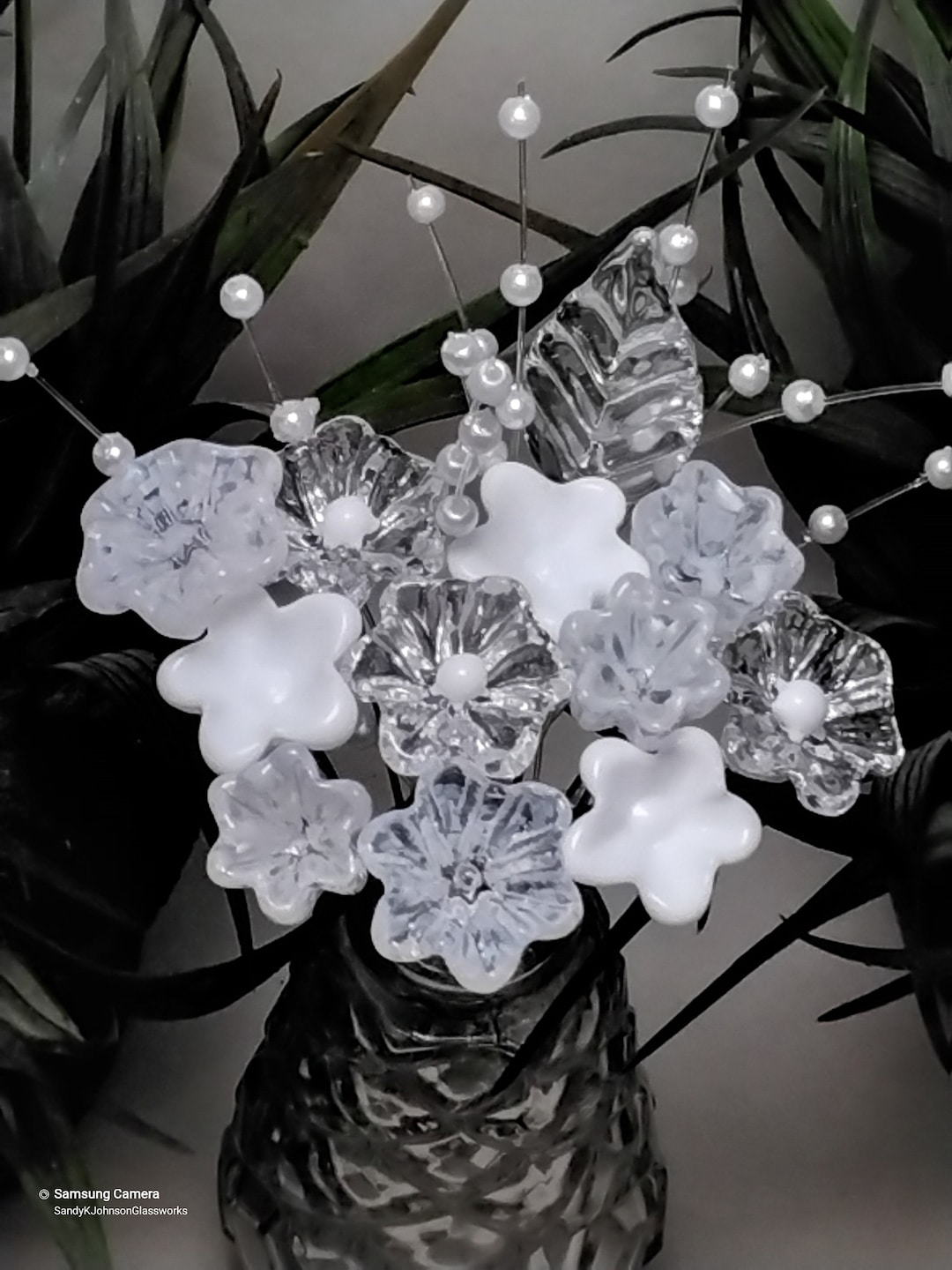 Snow White Lace Glass Flower Bouquet, Tiny Small Minature Glass Flowers ...