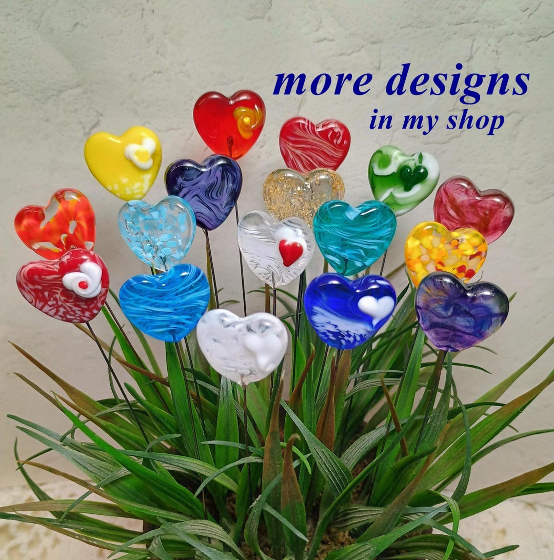 Custom Made Glass Heart Plant Pick for Small Floral Bouquet, 3/4"x5in ...