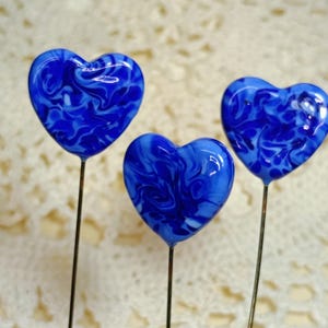 Glass Heart Plant Pick: Blue/blue Swirl, Heart on 5in Wire. Use for ...