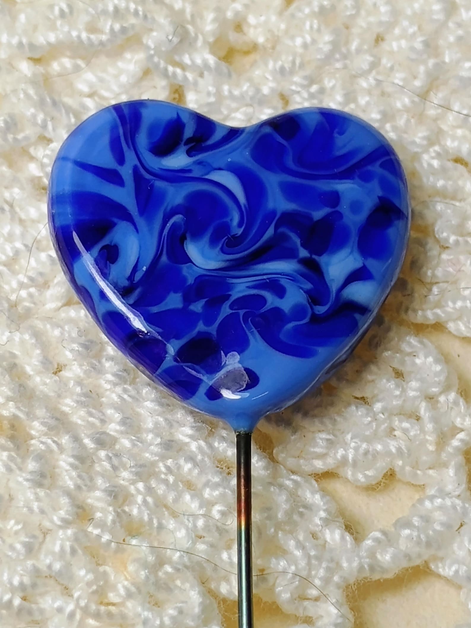 Glass Heart Plant Pick: Blue/blue Swirl, Heart on 5in Wire. Use for ...