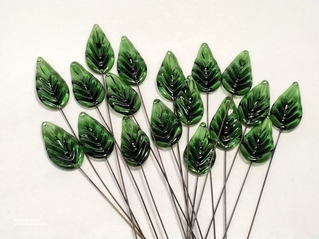 Flat Sage Green Leaf - Glass Leaf Headpins Tiny Small Glass Leaf Shape ...