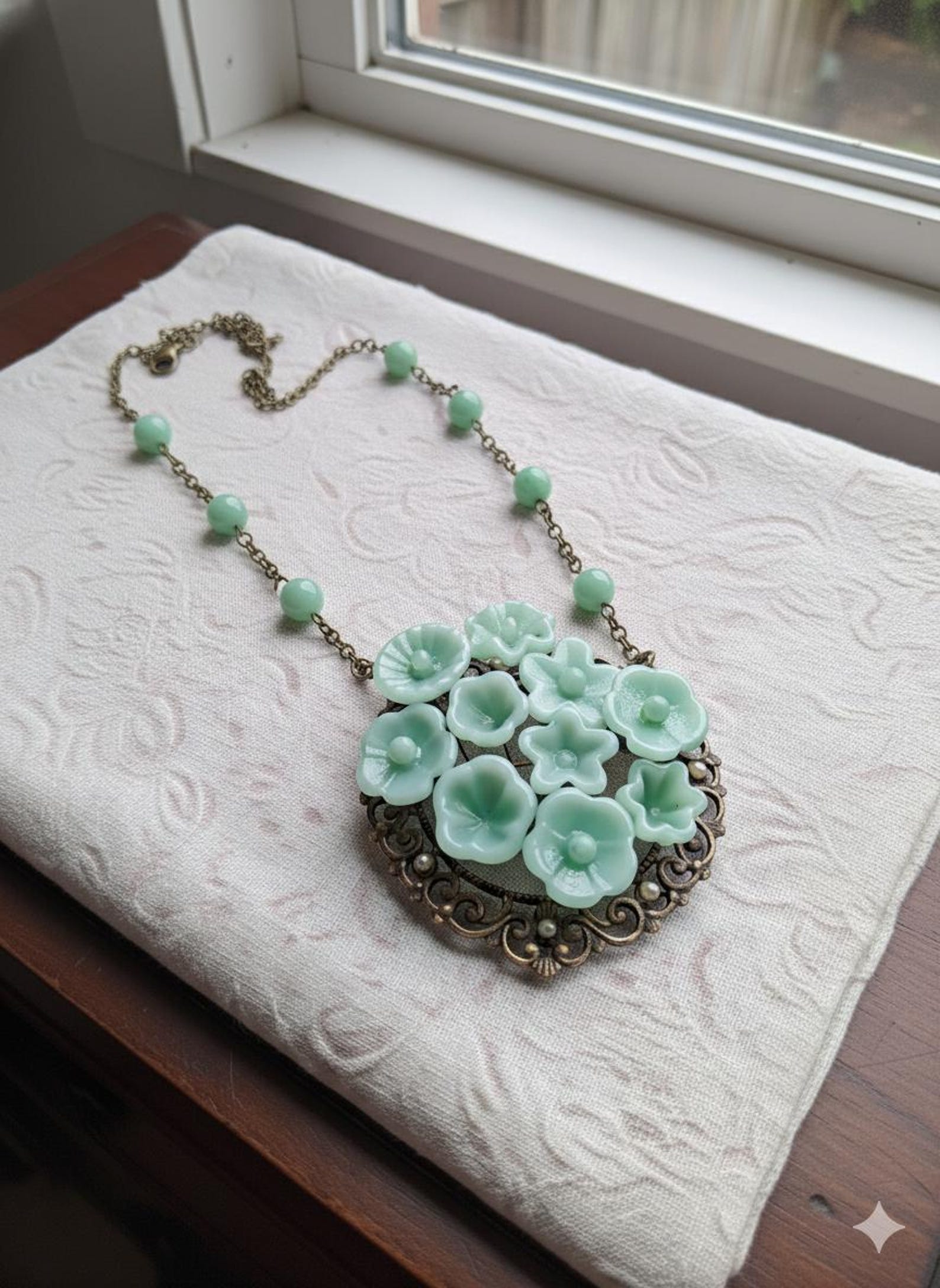Jadeite Green Glass Flower Bouquet; Set/12 Tiny Small Mini Glass ...