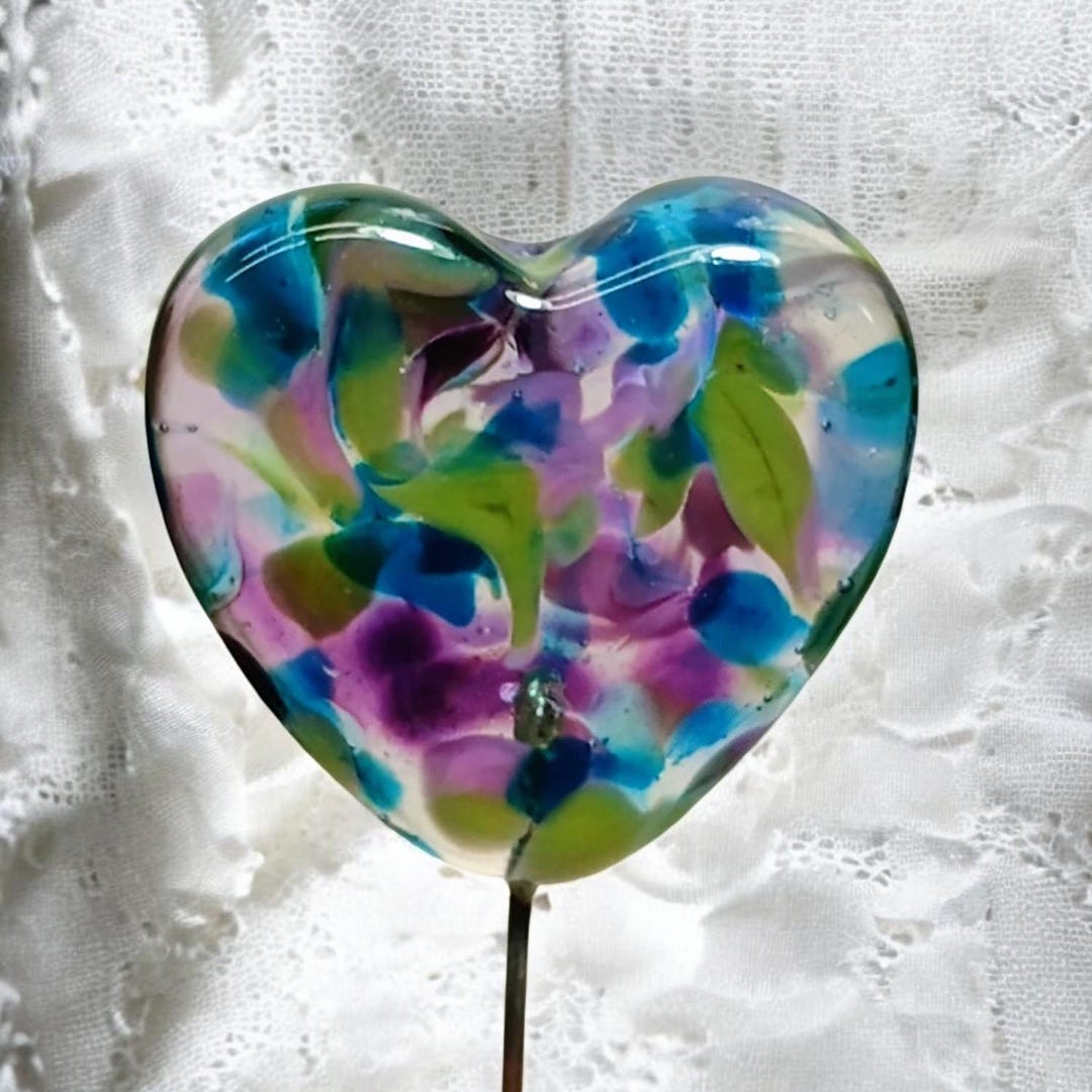 Glass Heart Plant Pick: Hydrangia Swirl Heart on 5in Wire. Use for ...