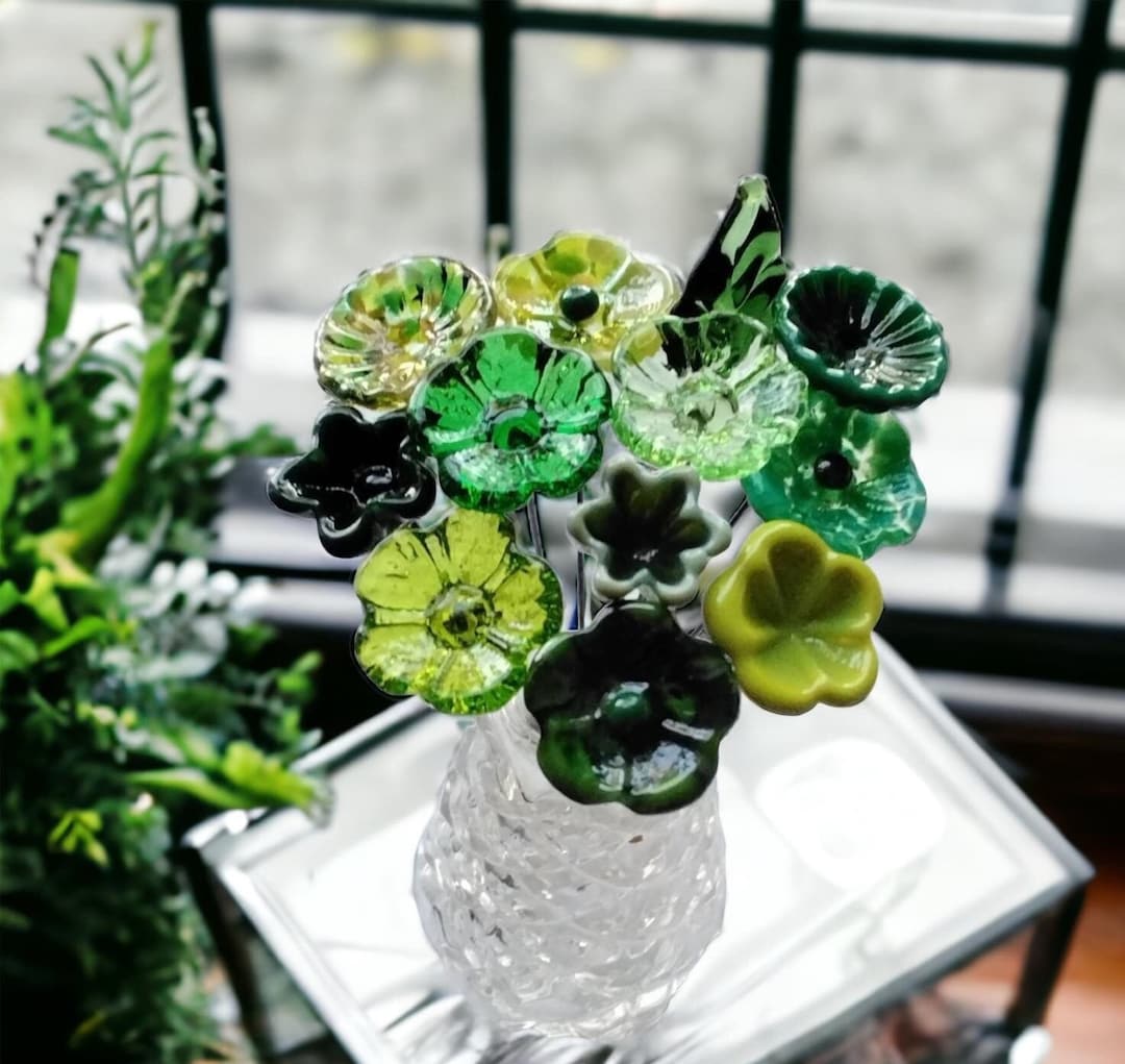 IRISH CELTIC Bouquet ~ Glass Flower Bouquet, Tiny Small Miniature Glass ...