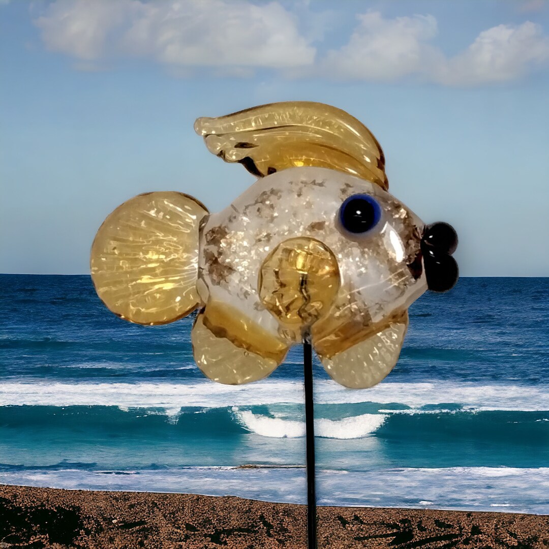 GOLDIE 2 GLITTER FISH Glass Sculpture 5 High Handmade Lampwork Small ...