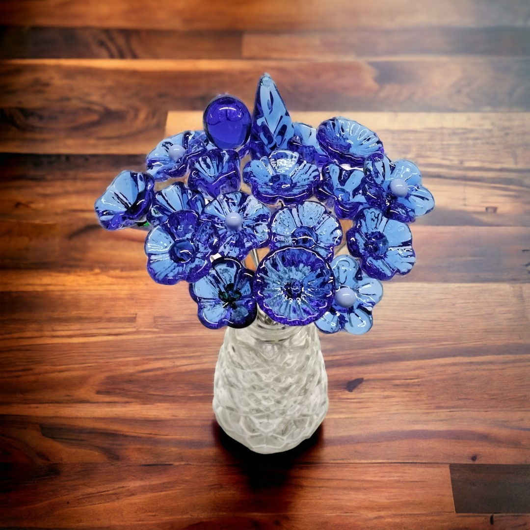 MEDIUM BLUE Glass Flowers, Mini Tiny Small Glass Flowers on Wire ...