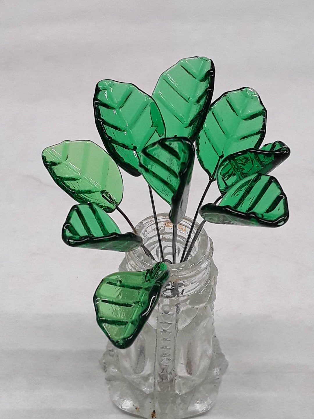 Bent Medium Green Leaf - Glass Leaf Headpins, Tiny Small Glass Leaf ...