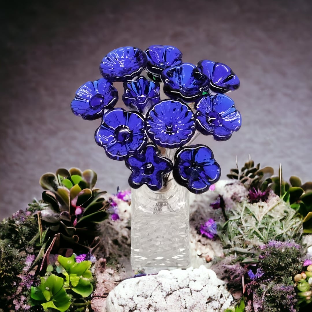 Cobalt Blue Glass (healing) Flower Headpins; Tiny Small Mini Glass ...