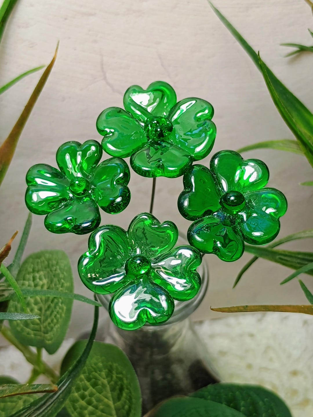 Glass 4 Leaf Clover Shamrock, Luck of the Irish, Kelly Green Handblown ...