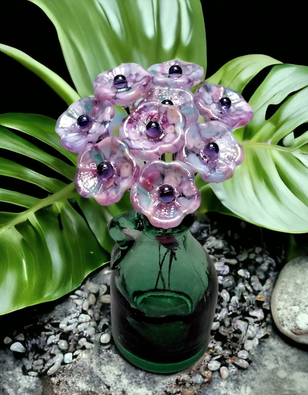 Lavender Garden Glass 5-petal Mini Glass Flowers, Tiny, Small Glass ...