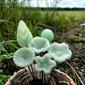 Jadeite Green Glass Flower Bouquet; Set/12 Tiny Small Mini Glass ...