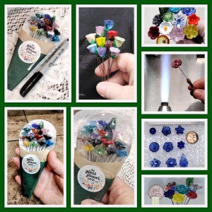 Uranium Vasoline Glass Flowers on 5" Wire, Mini Tiny Small Glass ...