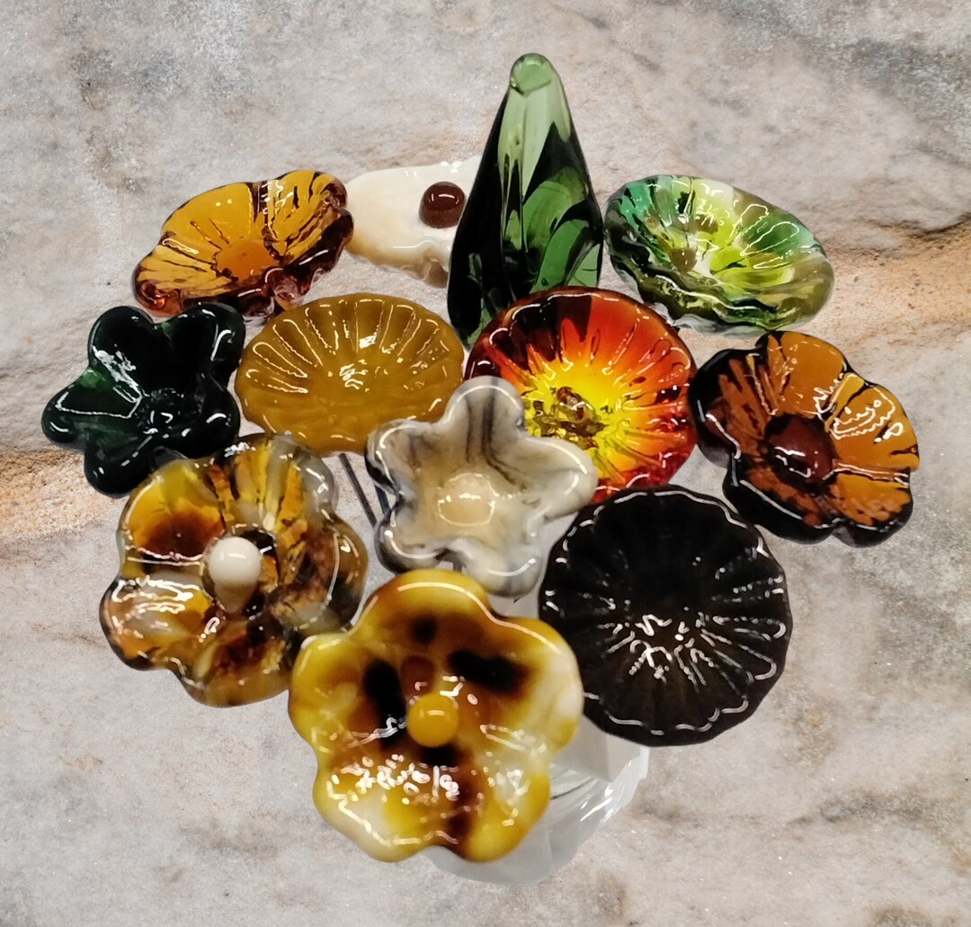 FALL IN LOVE Bouquet Mixed Glass Flower/leaf Bouquet, Tiny Mini Small ...