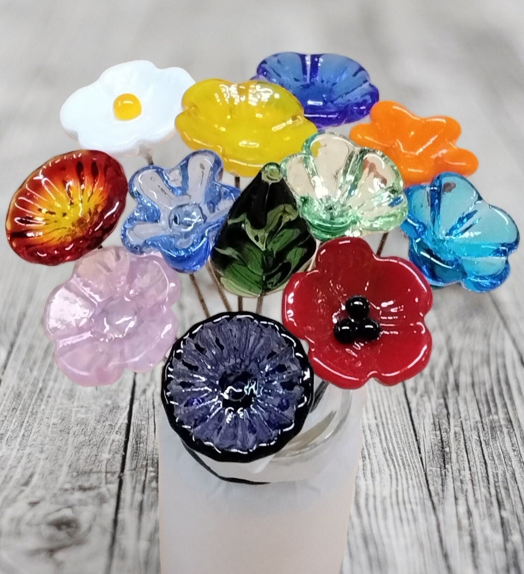 SUMMER BRIGHT Bouquet Bright Colors Glass Flower Bouquet, Tiny, Small ...