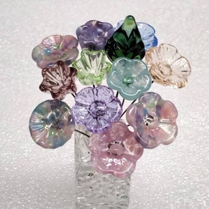 SPRING PASTELS Bouquet Glass Flower/leaf Bouquet 11 Flowers & 1 Leaf ...