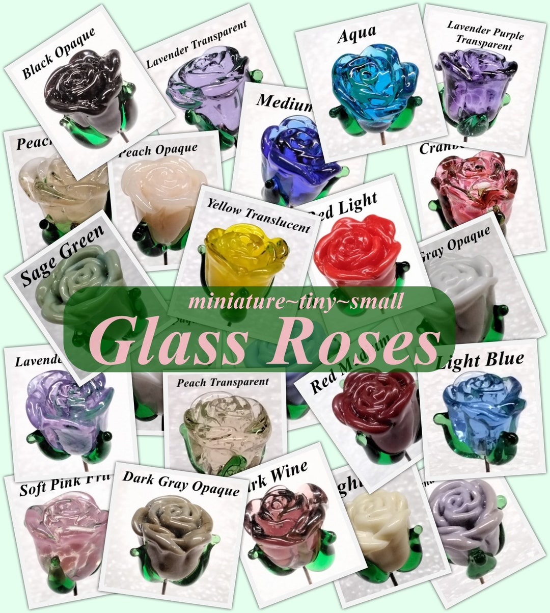 GLASS ROSES Miniature Flower Glass on Wire Headpins; Miniature Tiny ...