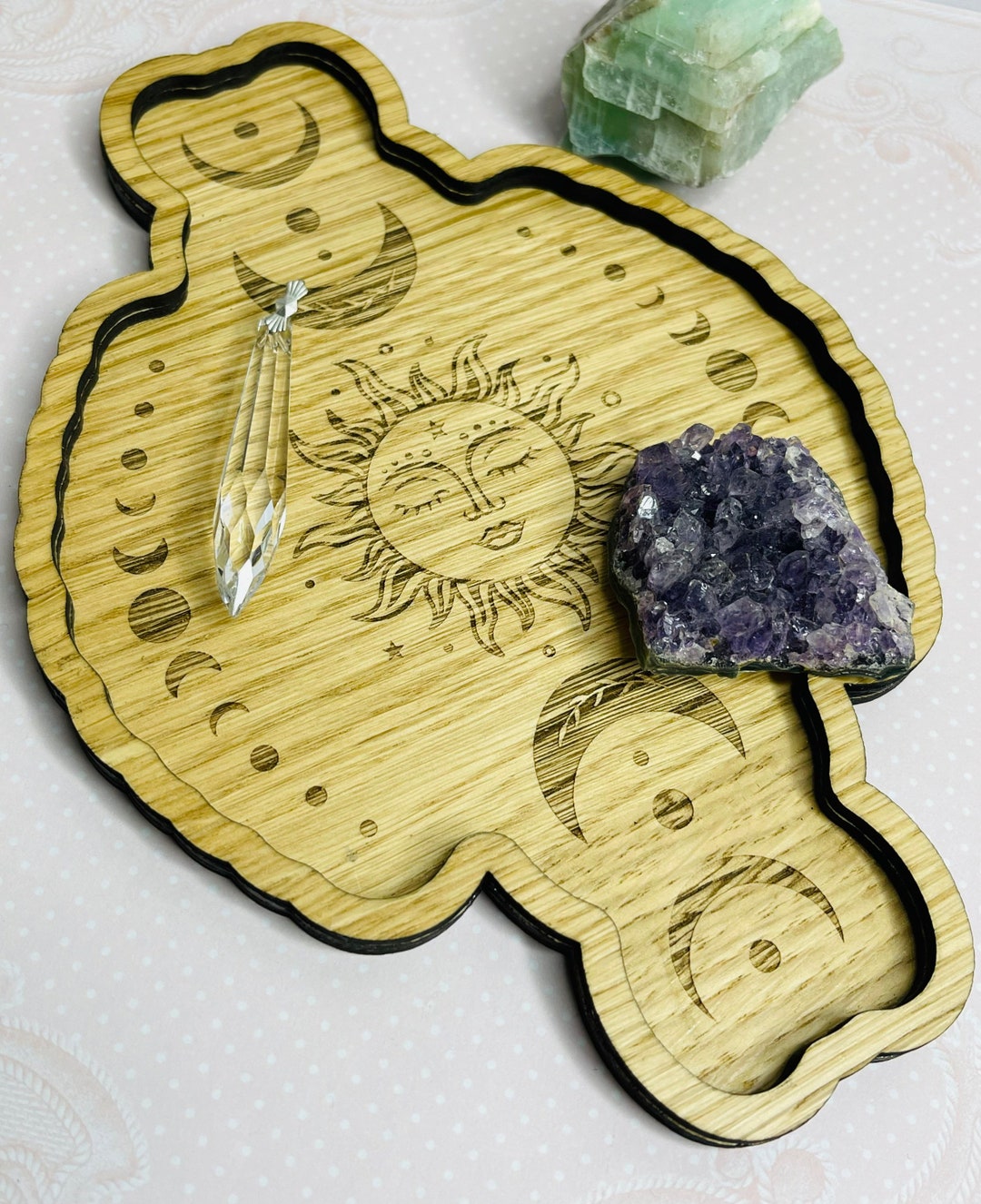 Celestial Moon Phases Crystal Tray, Beautiful Oak Wood Veneer, Ring ...