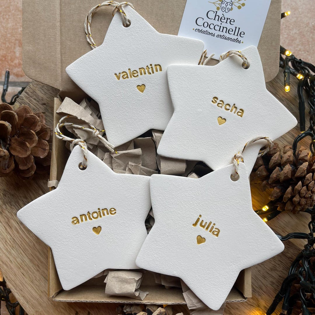 Personalized Christmas Stars First Name Clay Hanging Tree Decoration ...