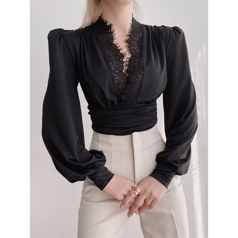 Long Sleeve Brown Color Vintage Bodysuit With Lace Detail - Etsy