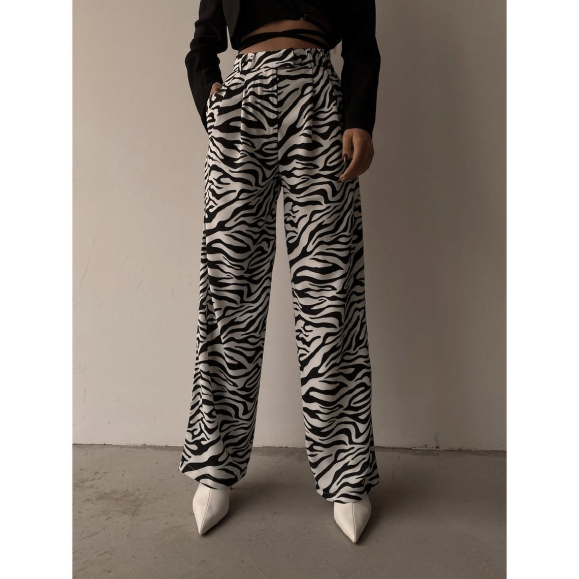 Black and White Colored Palazzo Pants Zebra Pattern Palazzo - Etsy