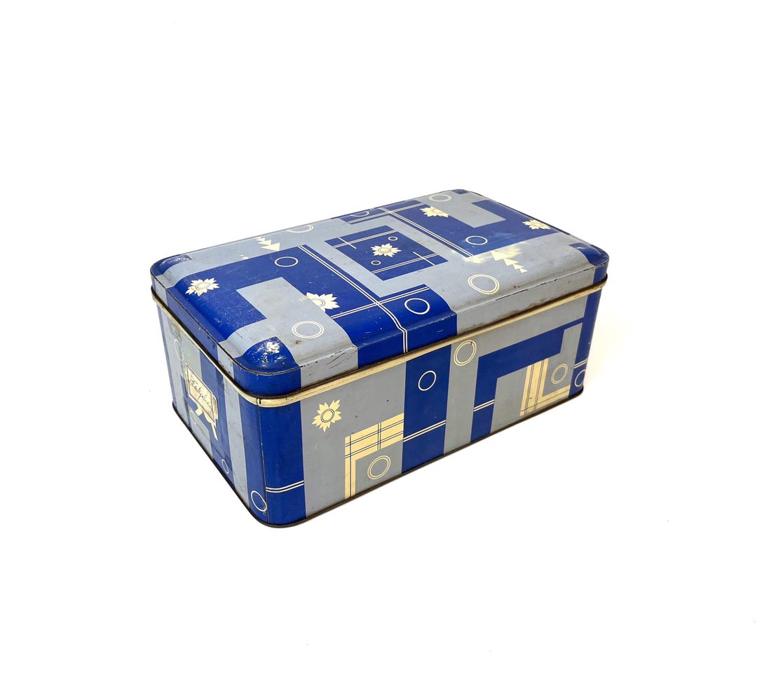 Rare Large Art Deco Bauhaus Avantgarde Decorative Blue Tin Box Germany ...