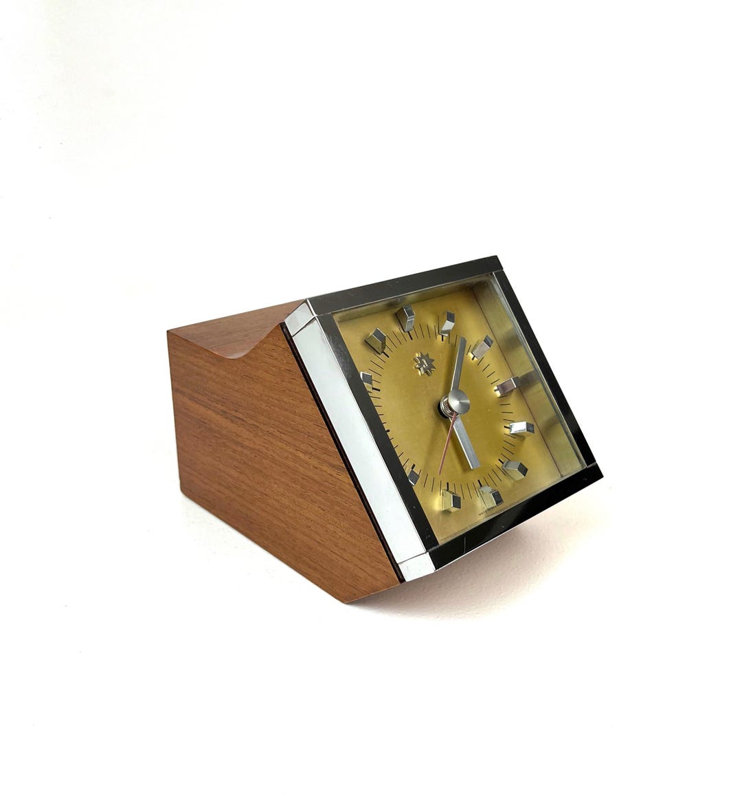 Rare Mid Century Desk Clock Teak and Chrome by Junghans Astro Quartz ...