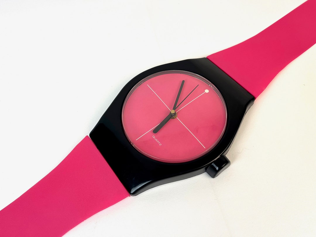 Rare Postmodern 80s XL Memphis Age Pink Wall Clock in Wrist Watch Shape ...