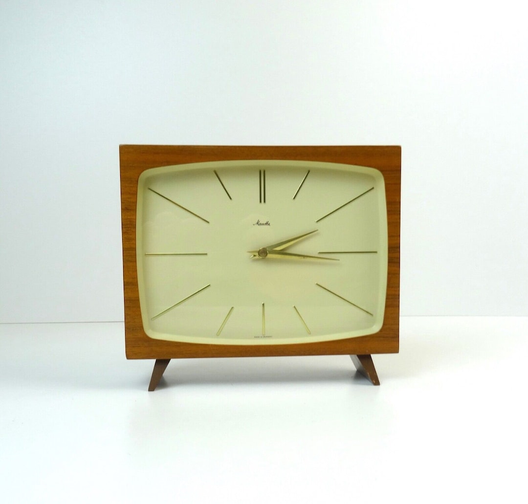 Rare Mid Century Danish Modern Teak Minimalist Desk Clock by Mauthe ...