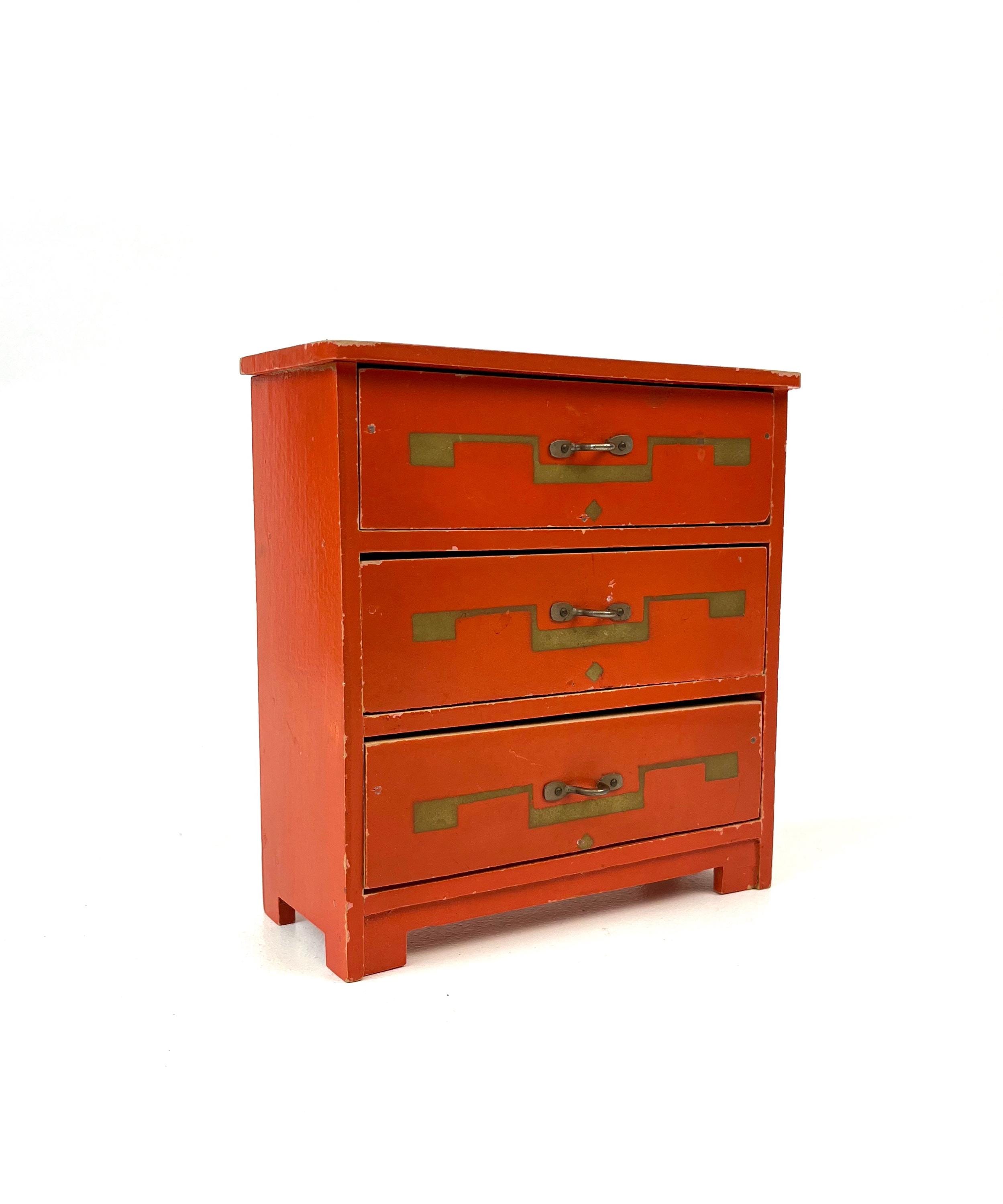 Rare Art Deco Bauhaus De Stijl Red Jewelry Table Box Chest of Drawers ...