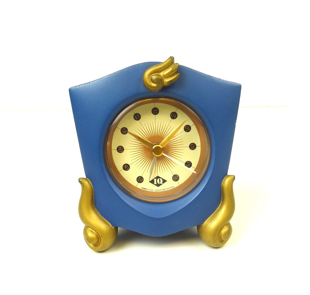 Lovely 80s Postmodern Blue & Gold Desk Clock by Timestone - Etsy