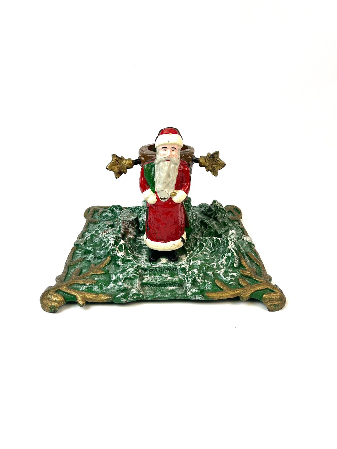 Rare Stunning Antique German Cast Iron Handpainted Santa Christmas Tree ...