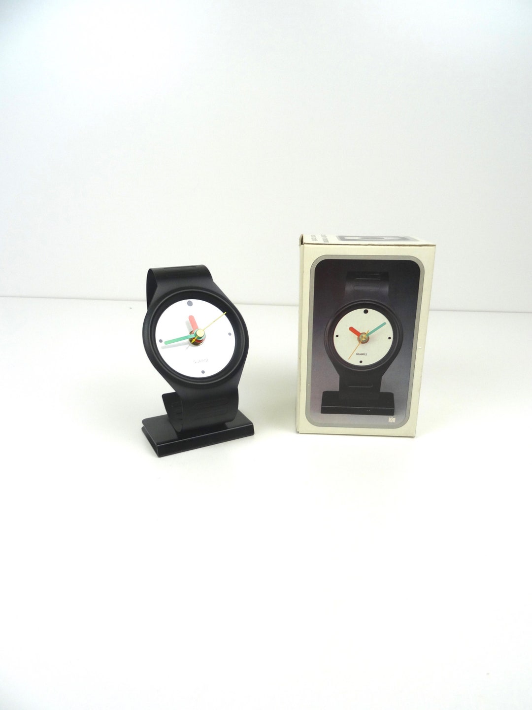 80s Memphis Age Postmodern Desk Clock in Wrist Watch Shape in Box - Etsy