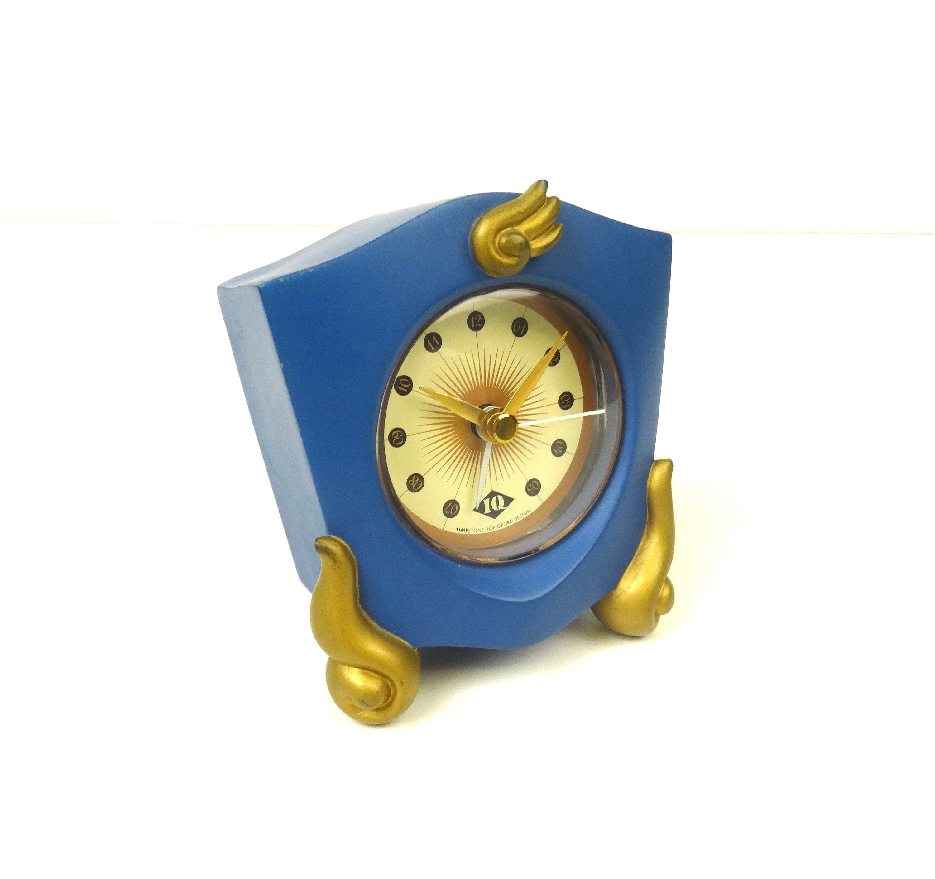 Lovely 80s Postmodern Blue & Gold Desk Clock by Timestone - Etsy