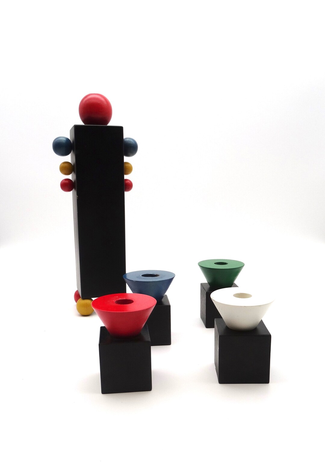Rare Italian Postmodern 80s Candlestick Set by Legnomagia Memphis Age ...