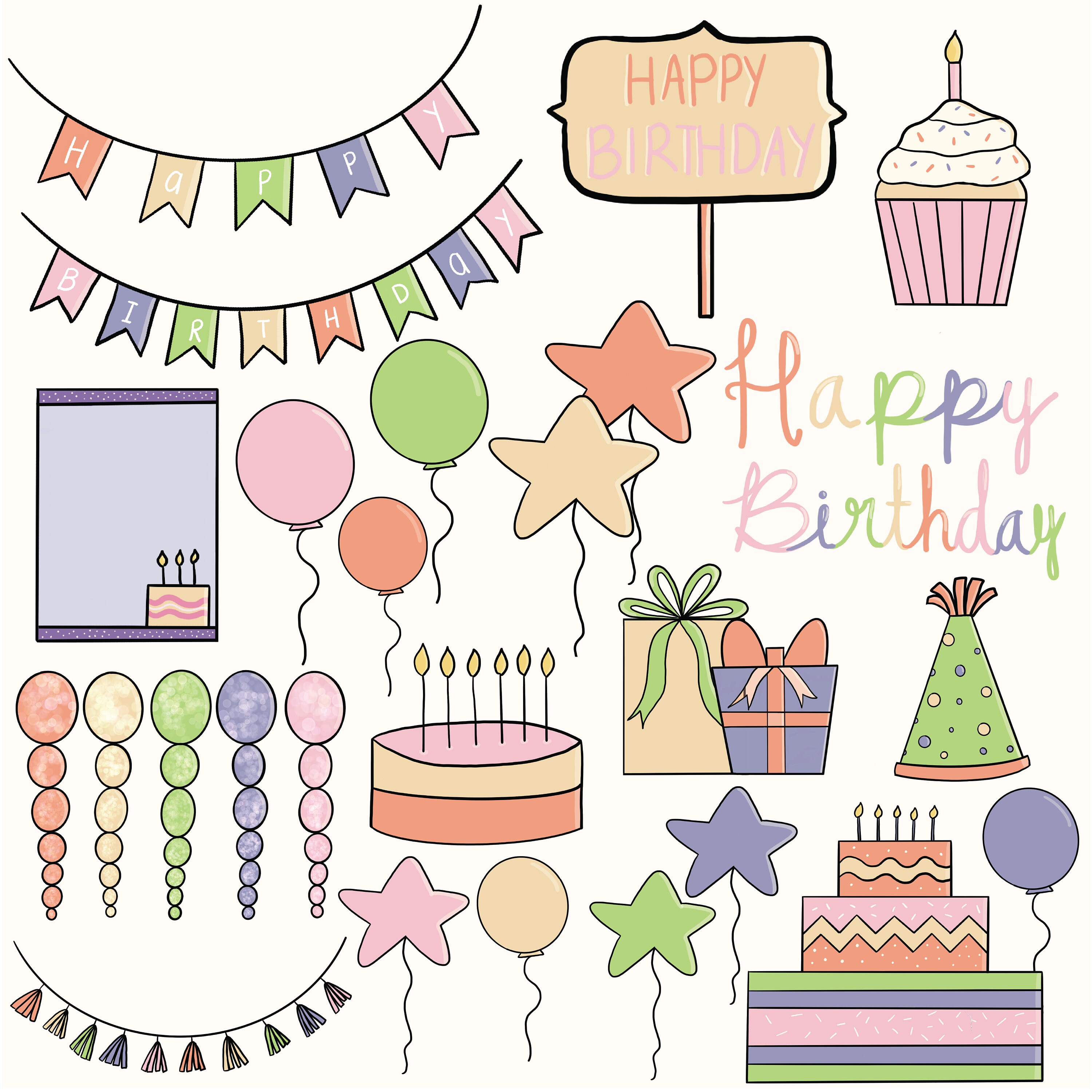 Birthday Clipart, Cake Graphics, Happy Birthday Banner, Gift Clipart ...