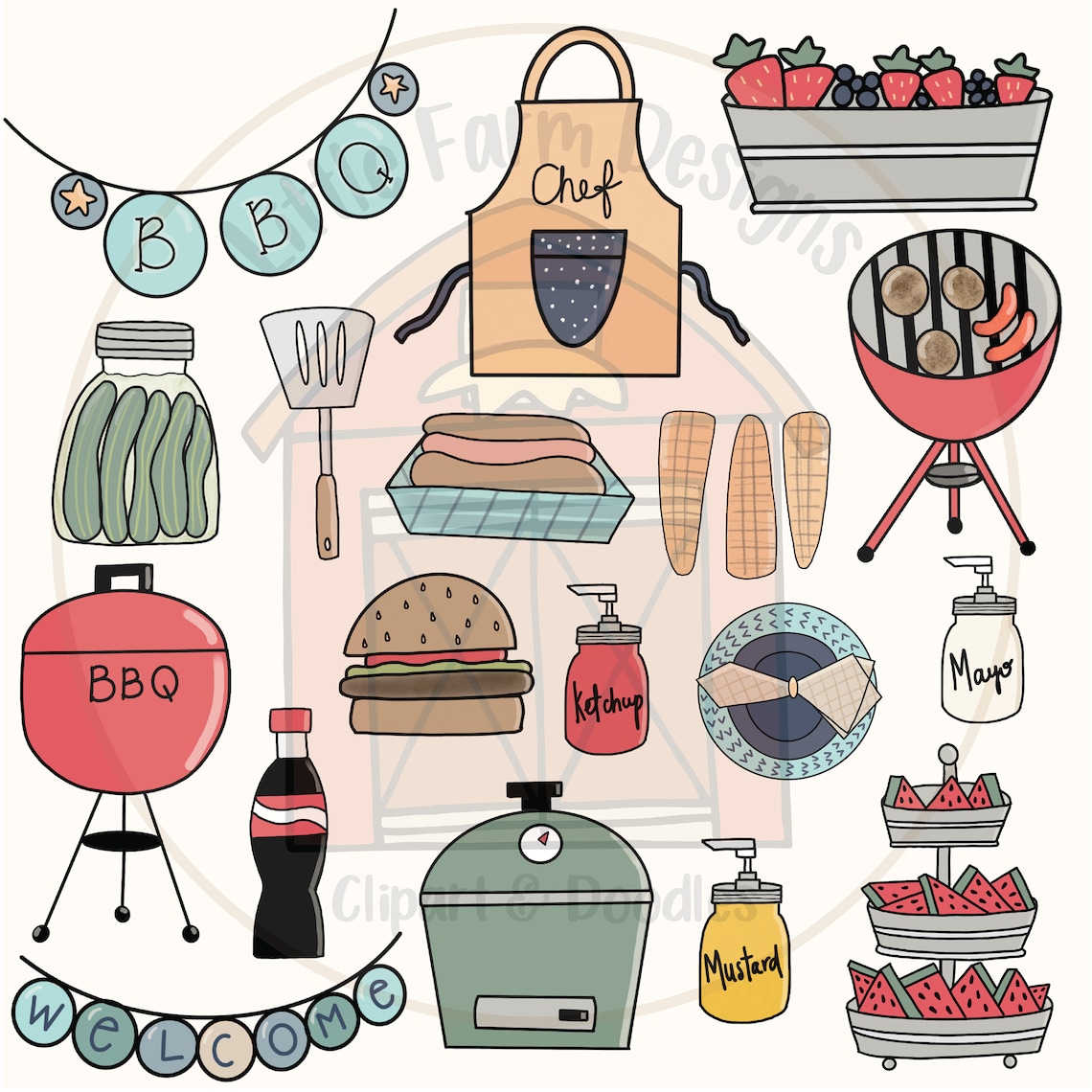 BBQ Clipart, Summer Graphics, BBQ Graphics, Barbecue Party, Food ...