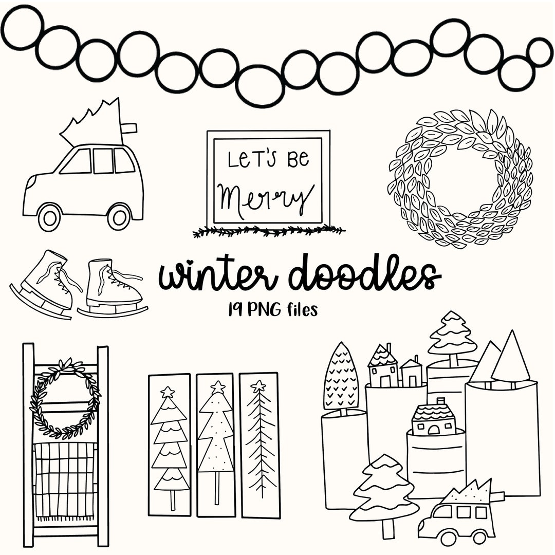 Winter Doodles, Hand Drawn Christmas Clipart, Winter Clipart, Doodle ...