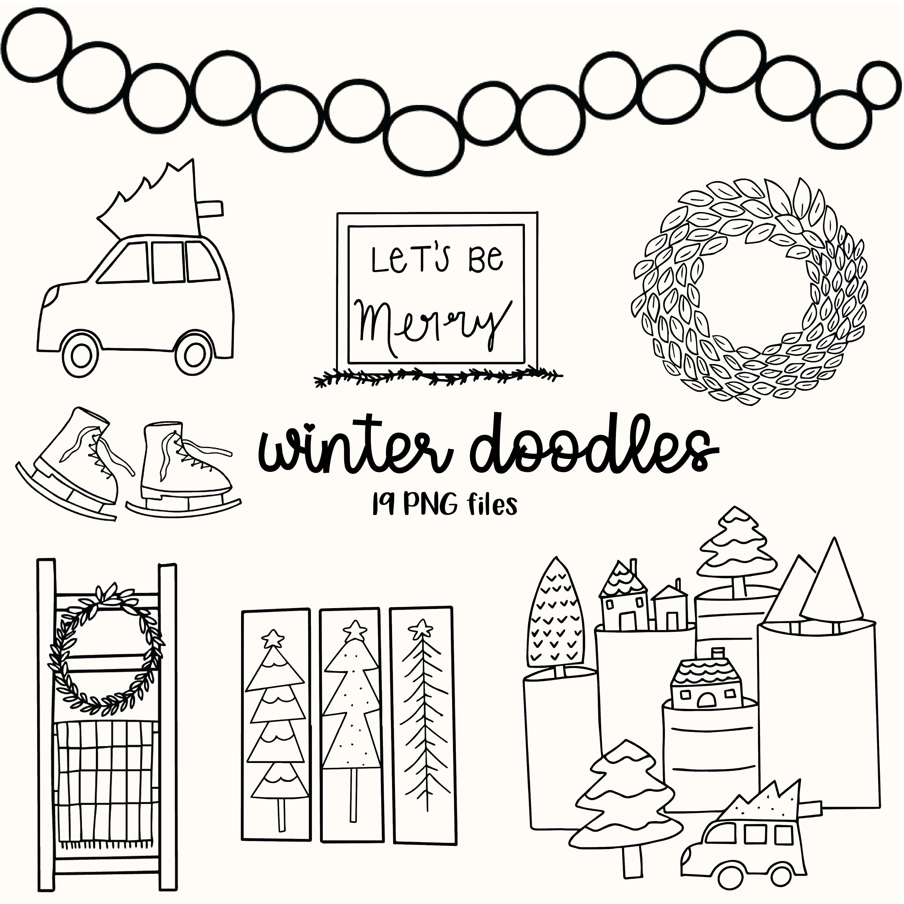 Winter Doodles, Hand Drawn Christmas Clipart, Winter Clipart, Doodle ...