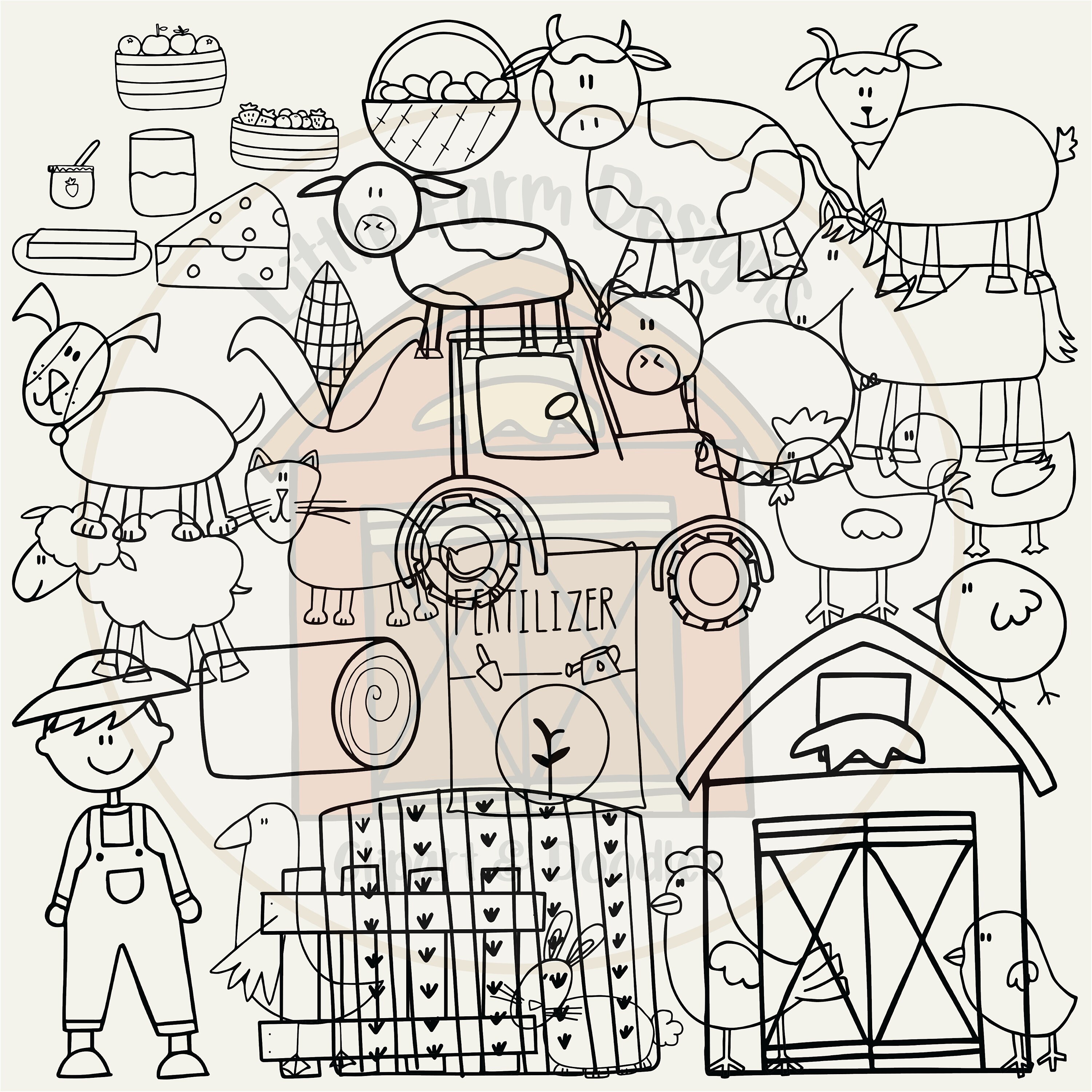 Farm Animals Clipart, Farm Animals Stamps, Farm Graphics, Farm Doodles ...