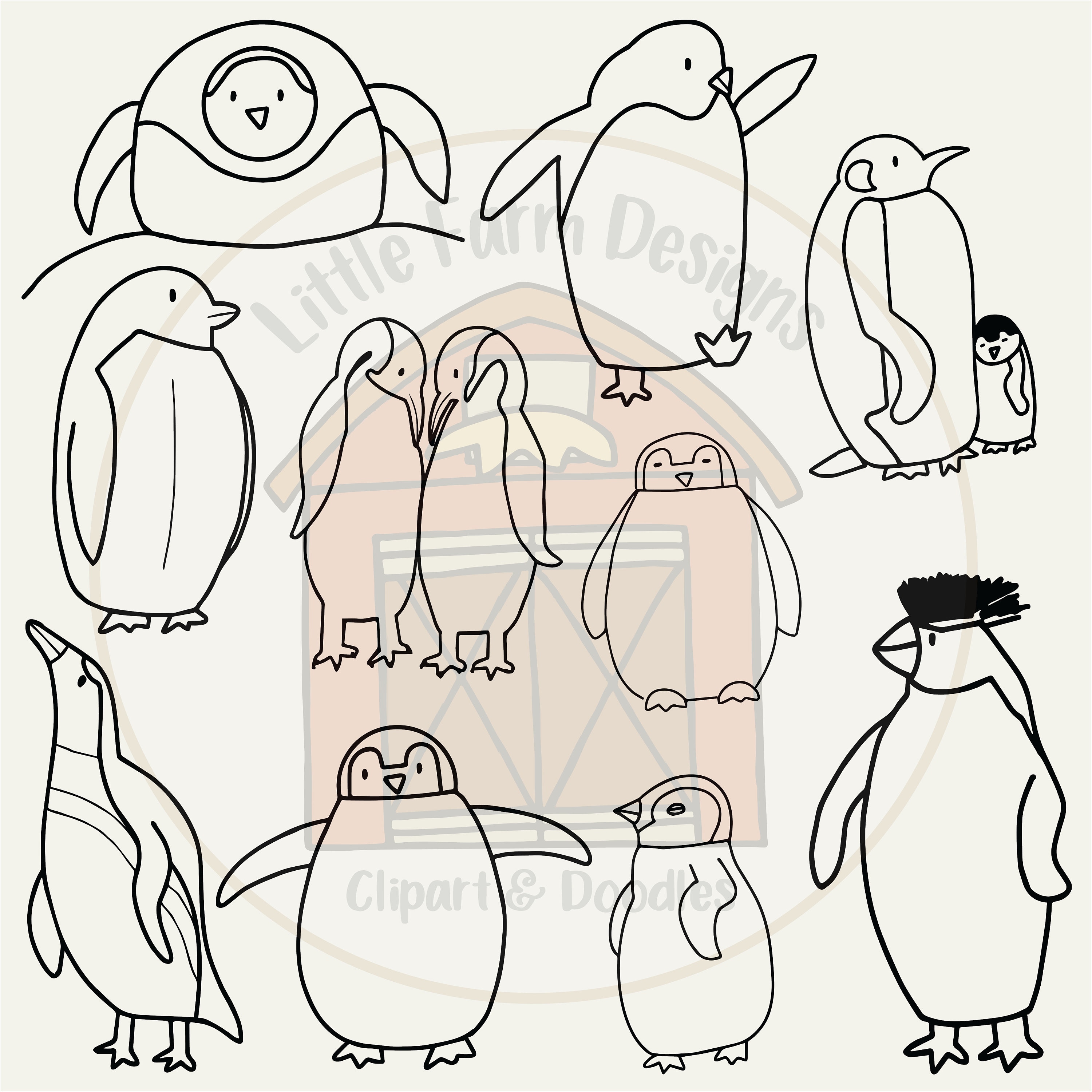 Penguin Digital Stamps, Penguin Doodles, Penguin Clear Stamps, Penguin ...