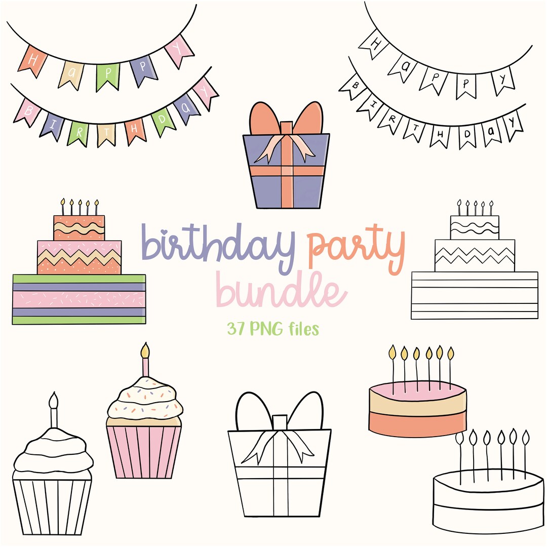 Birthday Clipart, Cake Graphic, Happy Birthday Banner, Birthday Party ...