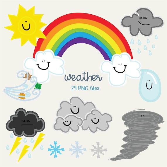 Weather Clipart Forecast Graphics Cloud Rainbow Rain - Etsy