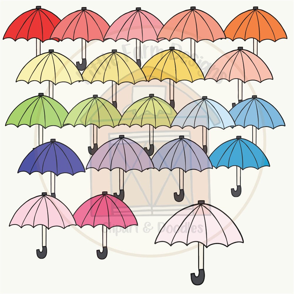 Rainbow Umbrellas Clipart, Umbrella Graphic, Rainy Day Clipart, Rainy ...
