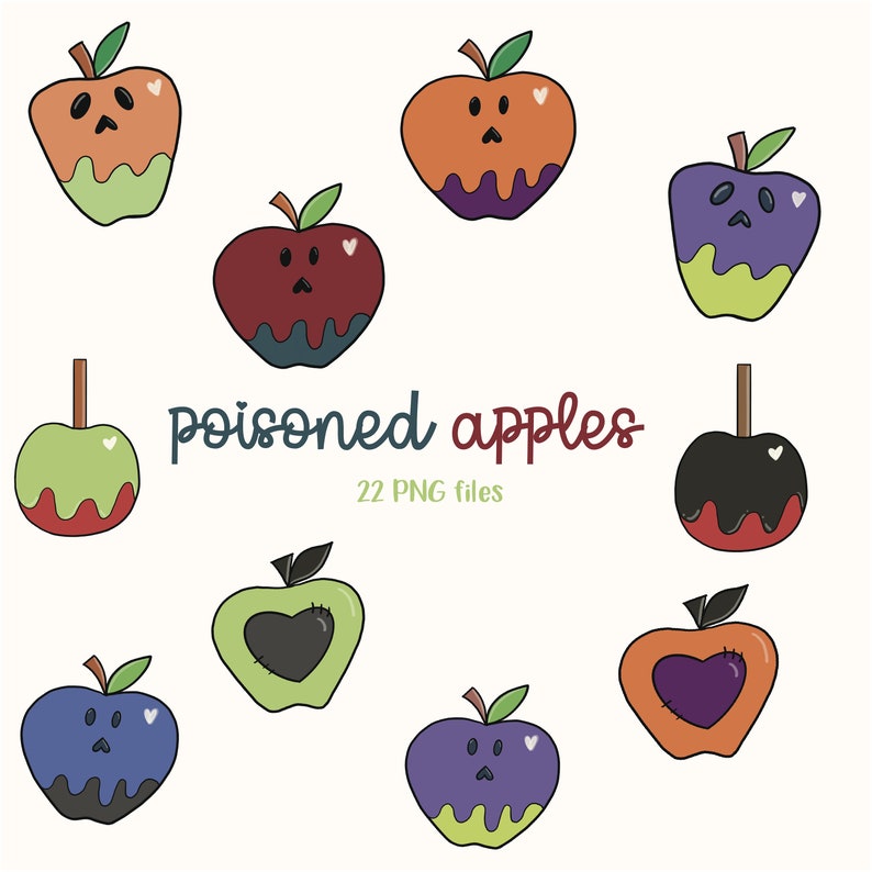 Poisoned Halloween Apples Clipart, Cute Spooky Clipart, Apple Graphics ...