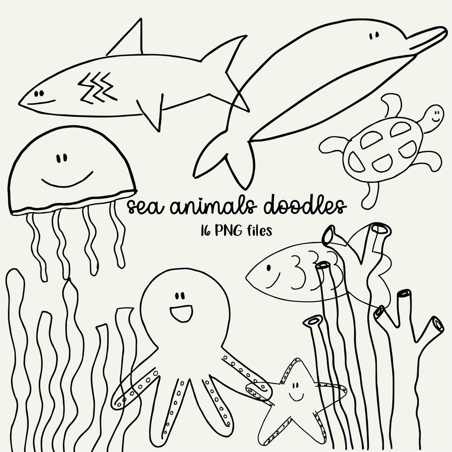 Sea Animals Digital Stamps Sea Animals Black and White Sea - Etsy
