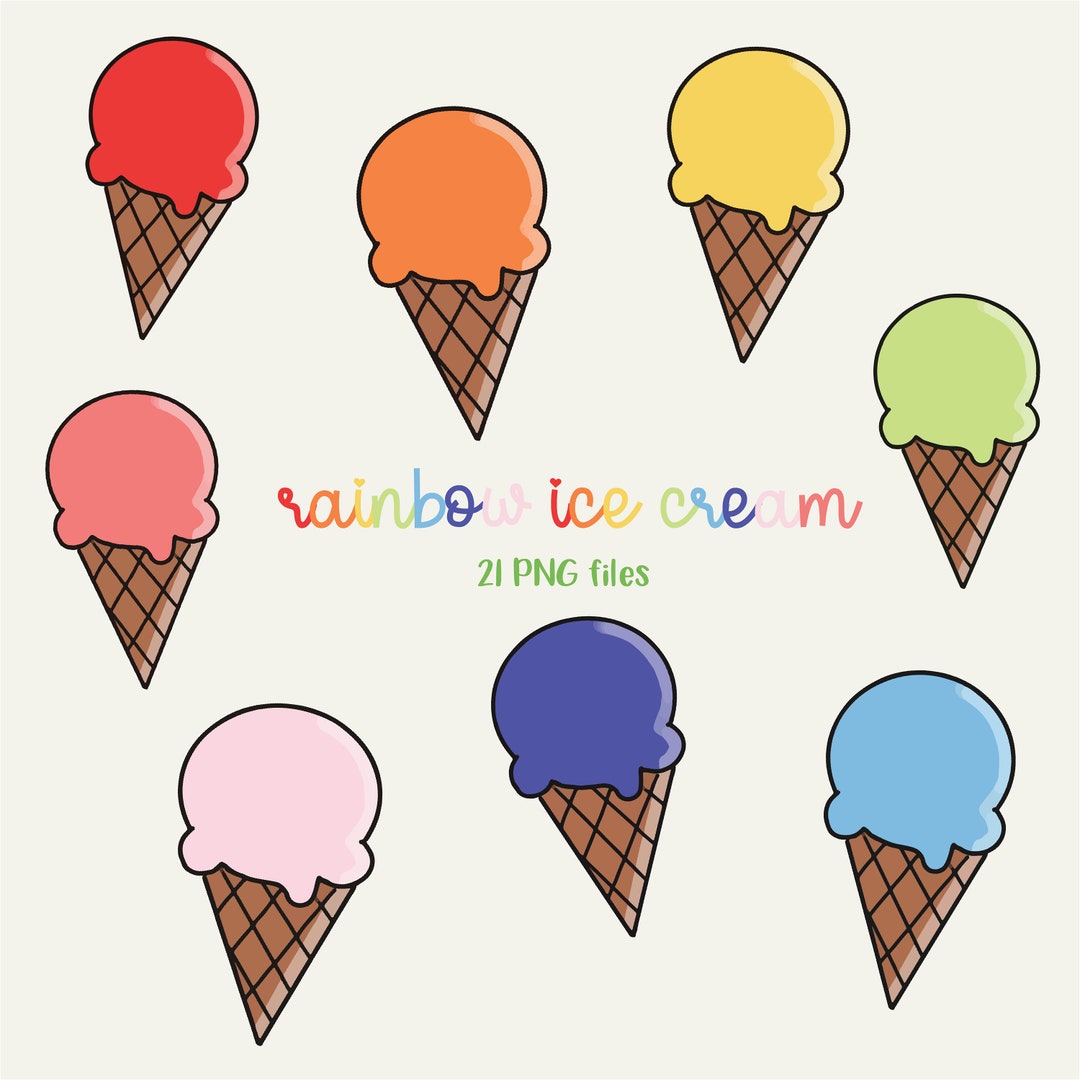 Ice Cream Cone Clipart, Rainbow Colors Graphics, Summer Desserts ...