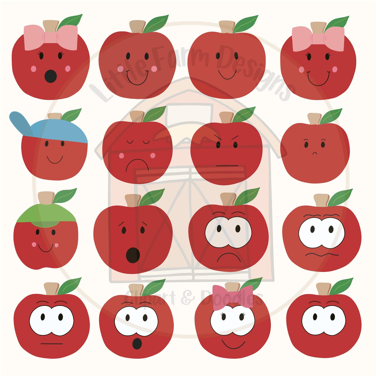 Apples Clipart, Cute Apple Faces Clipart, Clipart for Teachers, Apple ...