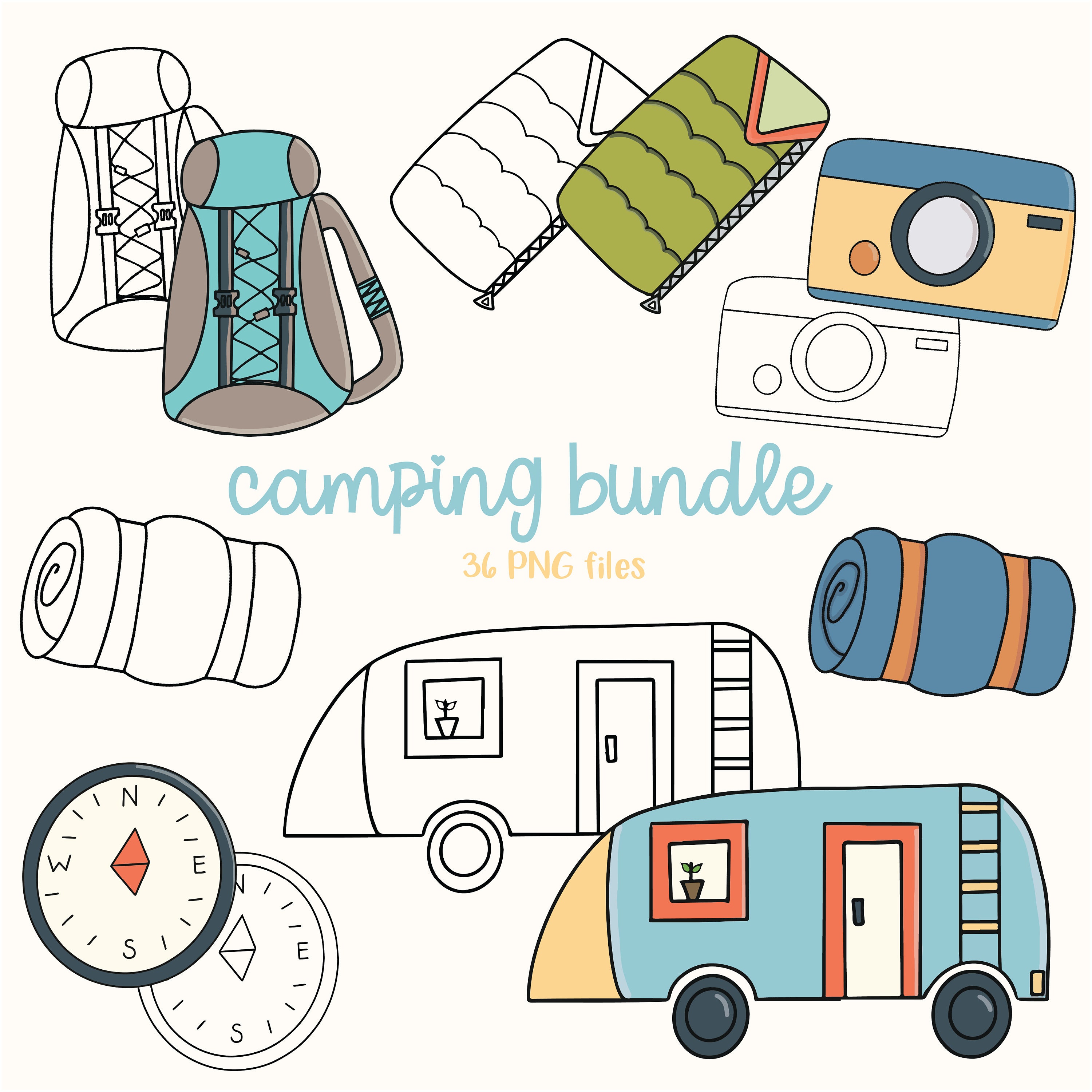 Camping Doodles Clipart, Camper Clipart, Camping Scrapbook Scrapbook ...